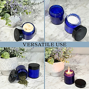 4-Ounce Cobalt Blue Glass Straight Sided Cosmetic Jars (12-Pack); 120 ml. Capacity, BPA-Free Lids