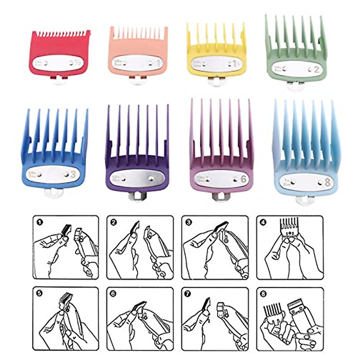 GSKY 8pcs Professional Guide Comb Set for Men's Hair Clippers Replacement, 1.79 X 1.52 Color Accessory Guard Guide Comb is Suitable for Many Men's Hair Clippers
