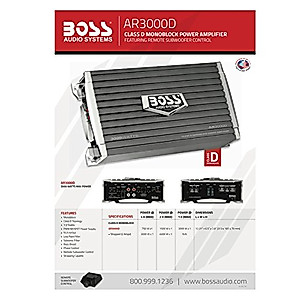 BOSS Audio Systems AR3000D Class D Car Amplifier - 3000 Watts, 1 Ohm Stable, Digital, Monoblock, Mosfet Power Supply