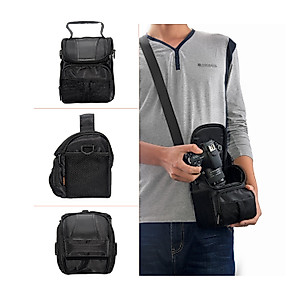 FOSOTO Waterproof (with Rain Cover) Black Camera Case Bag Compatible for Canon EOS M10 M6 M2 Mrak II M50 M100 Rebel T3i T4i T5 SL1, Nikon P600 D3300 D3400 D5100 D5300 D7200,Sony RX10M3,Olympus EM10