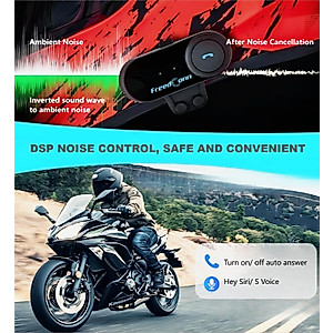 FreedConn Motorcycle Communication System Bluetooth 5.0 T-COMVB Music Sharing Helmet Bluetooth Headset for Motorbike Skiing 2~3 Riders Pairing/ 800M Intercom 1 Pack Changeable Hard & Soft Mic