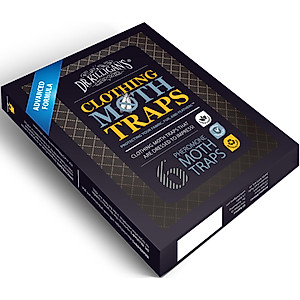 Dr. Killigan's Premium Clothing Moth Traps with Pheromones Prime | 6-Pack Non-Toxic Clothes Moth Trap with Lure for Closets & Carpet | Moth Treatment & Prevention | Case Making & Web Spinning (Black)