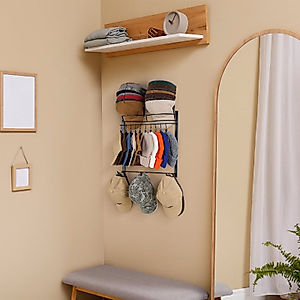 HYDERMUS Hat Rack for 45 Baseball Caps with 10 Clips 3 Tier Hat Organizer for Wall Multi-functional Hat Hanger Metal Hat Holder at Closet Bedroom Entryway Gift for Men Boy Teen