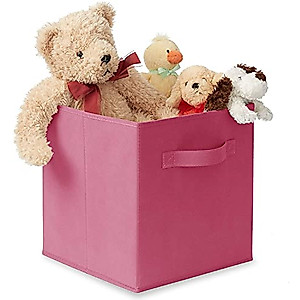 HOMESTO 11-Inch Fabric Foldable Storage Cubes Organizer with Handles - Collapsible Bins - Convenient for Organizing Clothes or Kids Toy Cubby (Pink, 6 Pack)