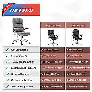 YAMASORO Velvet Office Chairs High Back Executive Chair with Flip-up Arms Home Office Desk Chair with Wheels for Adult (Grey)