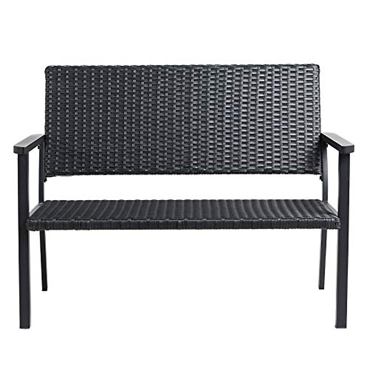 C-Hopetree Outdoor Loveseat Bench Chair for Outside Patio Porch, Metal Frame, Black All Weather Wicker
