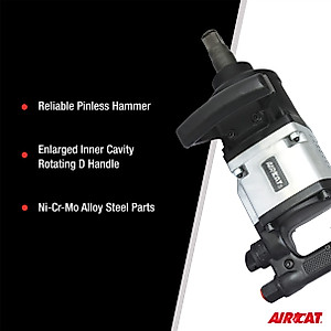 AIRCAT Pneumatic Tools 1992-1: 1-Inch Straight Impact Wrench with Pinless Hammer Mechanism 2,000 ft-lbs - Standard Anvil