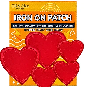 Iron On Patches - Red Heart Patch Extra Strong Glue 7 pcs Iron On Patch Embroidered Applique A-150