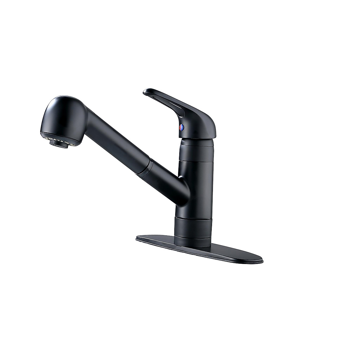 Derengge Matte Black Kitchen Sink Faucet 8 Inch Single Handle Pull Out Kitchen Faucet with Deck Plate, 1 Hole or 3 Hole Installation,083-MT