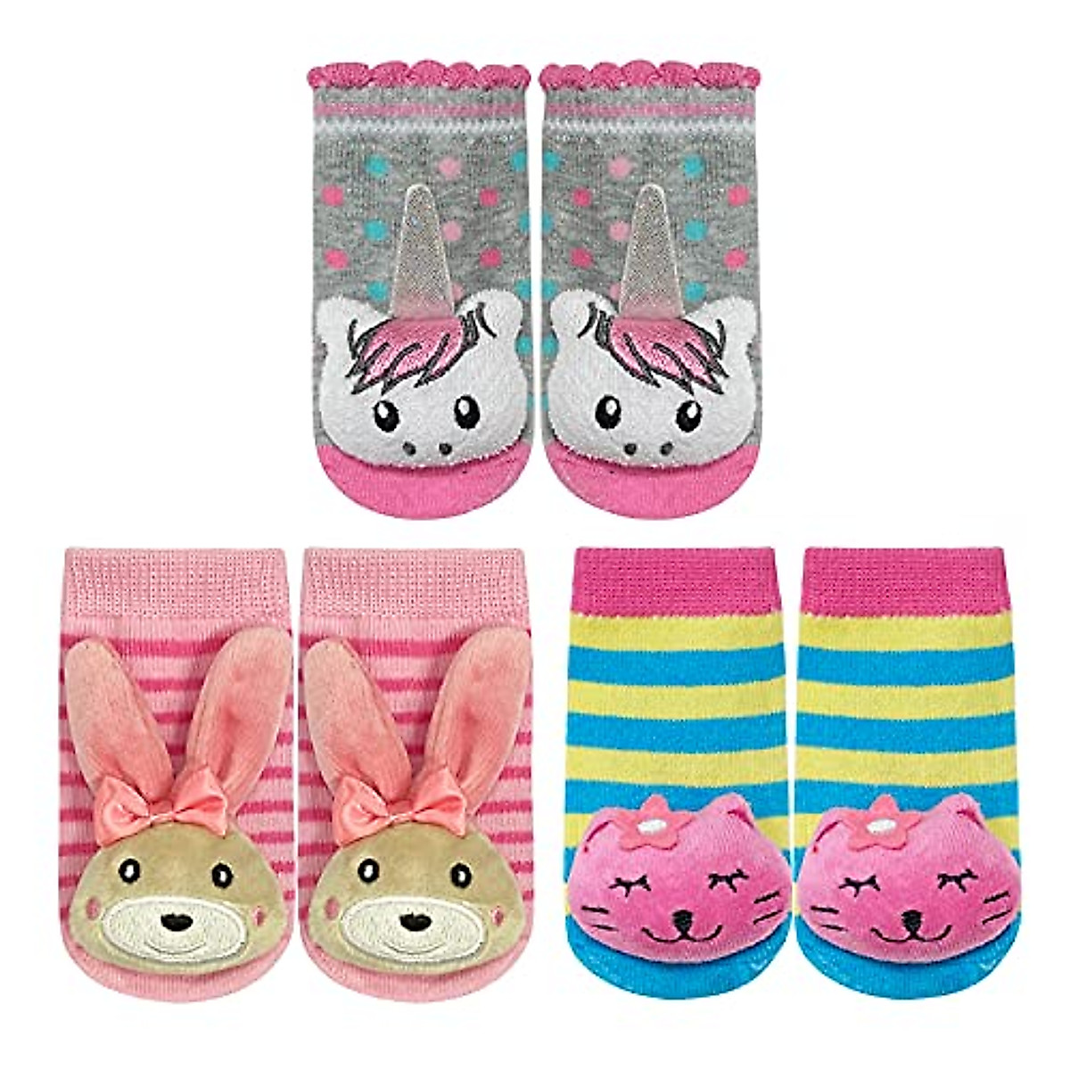 PUPPET Baby Girl Rattle Socks for Infants 0-6 Months Cute Animal Themed Set Unicorn Bunny Cat Bootie Series