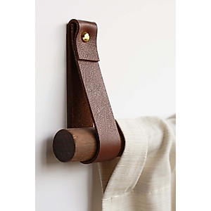 KEYAIIRA - Curtain rod holder leather curtain rod bracket holders leather loop strap for wall boho pole hanger wall blanket display farm house style - 2 PK (WALNUT)