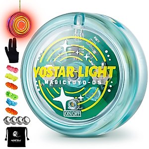 YOSTAR D5 Light Up Yoyo Professional with Led Light, Responsive Yoyo for Kids Beginner, Looping Yoyo for 2A Yo-yo Tricks with Extra 4 Battery + 5 yoyo Strings + Yo yo Sack+ Gloves (Green)