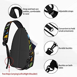 NiuKom Colorful Dinosaur Sling Backpack Crossbody Sling Bag for Women Men Shoulder Bag Travel Hiking Daypack