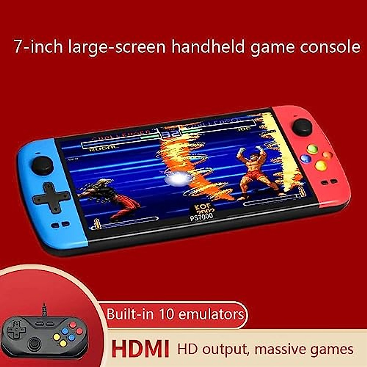 TAMNAN PS7000 Handheld Game Consoles, 128-Bit 7-Inch Large-Screen HD Double Pocket Game Console Built-in 10 Emulators Support Memory Expansion and Game Save