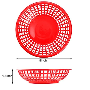 Suwimut 50 Pack Fast Food Baskets, 8 Inches Round Plastic Bread Fry Baskets, Serving Tray for Fast Food Restaurant, Deli Serving, Barbecues, Picnics, Parties, Hot Dogs, Chicken, Burgers