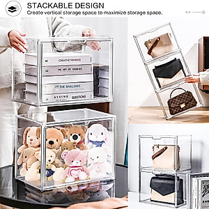 DILIBRA 4 Packs Clear Plastic Handbag Storage Organizer for Closet, Acrylic Display Box for Handbag, Stackable Storage Boxes Bag Organizer with Magnetic Door for Small Purse Clutch Wallet Book Toys