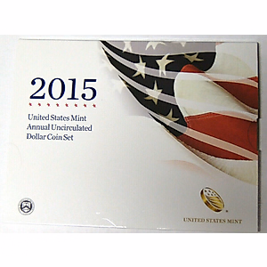 2015 W US Mint 6-Coin Annual Uncirculated Dollar Coin Set with Satin Dollars and Burnished Silver Eagle $1 Brilliant Uncirculated (BU)