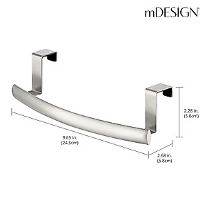 mDesign Steel Over Door Curved Towel Bar Storage, Hanger for Cabinet or Cupboard, Holder Rack for Kitchen, Bathroom - Holds Hand/Dish Towels, Washcloths - Spira Collection - 2 Pack - Brushed Chrome