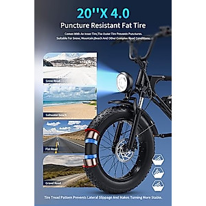 MEELOD Electric Bike for Adults，Electric Mountain Bike 1008W Brushless Motor/ 624Wh Removable Battery, 28MPH 20" Fat Tire Electric Bike (DK200 48V13Ah Black)