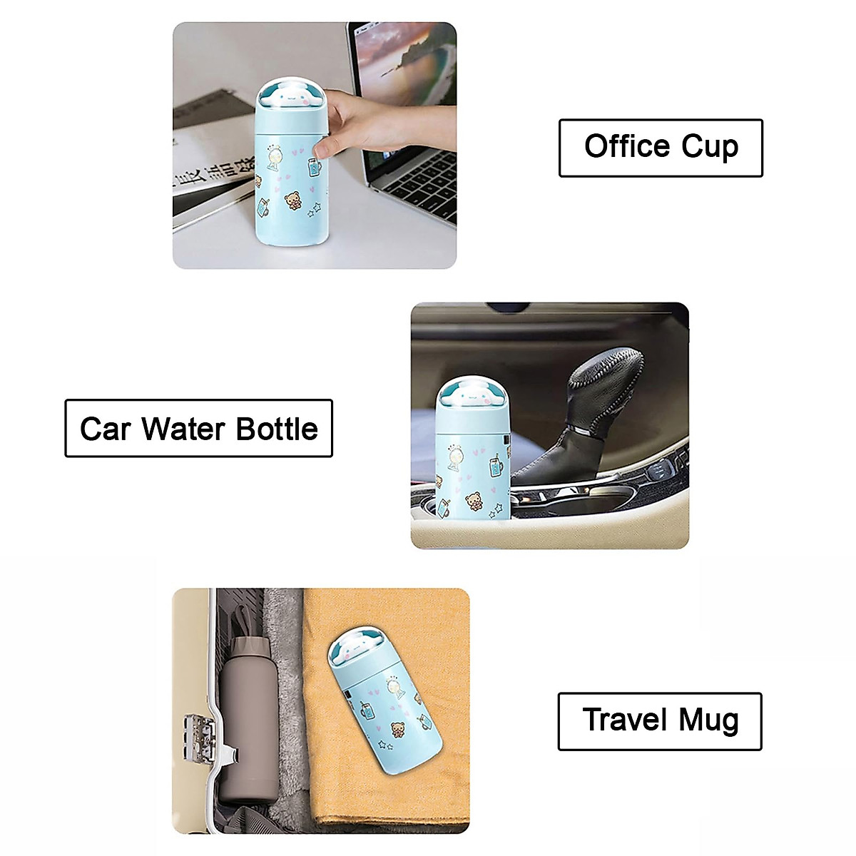 Cute Thermos Mug Kawaii Water Bottle Stainless Steel Vacuum Insulated Bottle for Hot or Cold Drinks Adorable Travel Mug