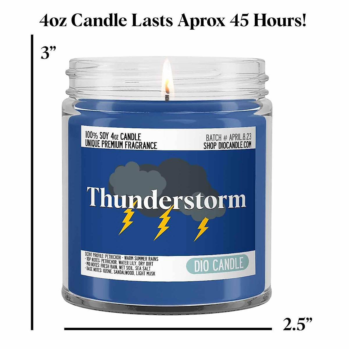 Thunderstorm Scented Candle - Smells Like Petrichor - Warm Summer Rains - 100% Naturally Vegan Soy and Premium Fragrance | Great Gift | Recyclable Glass Jar | Handmade in Colorado (4oz Glass Jar)