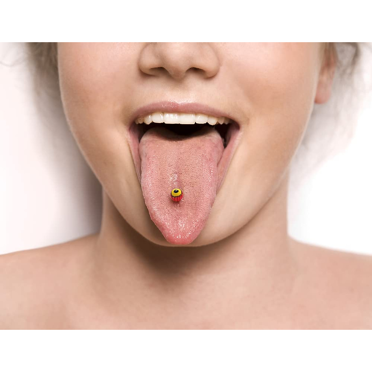 10 Pieces Pack of UV Bloody Eye Ball with 16MM Length - 14 Gauge Bioplast Flexible Straight Barbell Tongue Ring