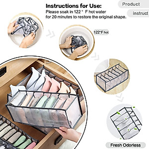 AmasSmile Wardrobe Clothes Organizer, 7 grids Washable Clear Mesh Closet Organizers and Storage Bins Drawer Dividers for Underwear，Bra, Underpants, Socks(3PCS BEIGE)