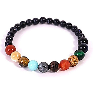 PISAME Natural stone bracelet, creative solar energy system, 8 star theme beaded rope, adjustable (black, one size)