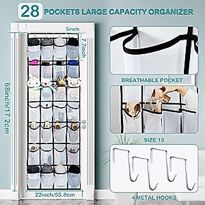 Shappy 4 Pack Over The Door Shoe Organizer 28 Large Mesh Pockets Shoe Rack Over Door Hanging Shoe Rack Organizer Holder Door Shoe Rack Hanging for Closet with 16 Metal Hooks for Men Women Kids, White