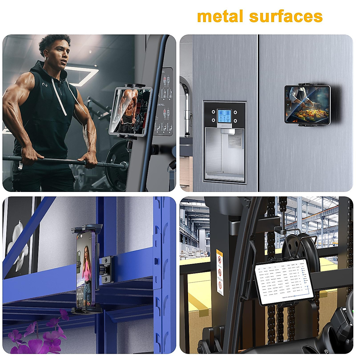 XWXELEC Magnetic Tablet Wall Mount for Metal Surface, Super Power Magnet ipad Holder 360° Rotation fit 4.5"-12.9" Phone and Tablets Great for Cabinet/Fridges/Metal Rack/Whiteboard/Gym Equipment