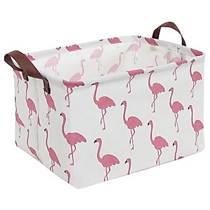 CLOCOR Rectangular Flamingo Storage Basket,Collapsible Cute Pattern Storage Bin,Waterproof Coating Storage Box with Handles,Gift Baskets,Toy Organizer,Shelf Basket (Flamingo)