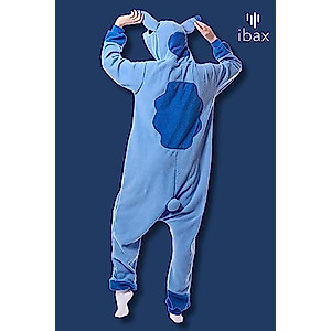 IBAX® Polar Fleece Adult Animal Onesie Pajama. Adult onesie costume. Animal onesies for adults. Halloween onesie adult. (US, Alpha, X-Large, Regular, Regular, ST Blue)