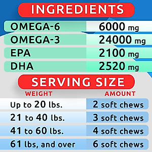 Omega 3 for Dogs and Cats - 180 Fish Oil Treats for Dog Shedding, Skin Allergy, Itch Relief, Hot Spots Treatment - Joint Health - Skin and Coat Supplement - EPA & DHA Fatty Acids - Salmon Oil - Bacon