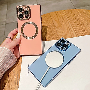 Misscase for iPhone 14 Pro Max Magnetic Case Compatible with MagSafe,Full Protection Square Case with Camera Lens Protector Shockproof Anti-Scratch Dust-Proof Net Case for iPhone 14 Pro Max Pink