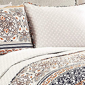 Lush Decor Nesco Quilt Striped Pattern Reversible 3 Piece Bedding Set, King, Navy and Coral