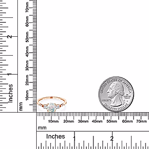 Gem Stone King 10K Rose Gold 6MM Round Gemstone Birthstone White Created Sapphire and White Diamond Accent 3-Stone Engagement Ring | Three-Stone Wedding Anniversary Promise Ring For Women