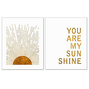 Sun Rise Art, You Are My Sunshine, Kid Room Wall Decor, Boho Sun Wall Art, Minimalist Art, Boho Art Print, Modern Art, Sun Print, Set of 2 Prints - No Frame (8X10 INCH)