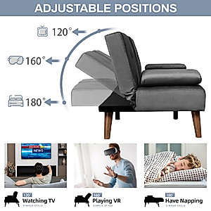 JAMFLY Futon Couch Sofa Bed Convertible, Small Sleeper Sofa Chair Loveseat with Cup Holder for Small Spaces, Living Room, Bedroom, Gameroom, Apartment, Dorm (Dark Gray)