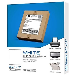 Anylabel 8.5" x 11" Full Sheet Label Sticker for Laser & Inkjet Printer - 1 Per Page Shipping Labels for Packages Permanent Adhesive Easy Peel, Full Page Shipping Labels (100 Sheets, 100 Labels)