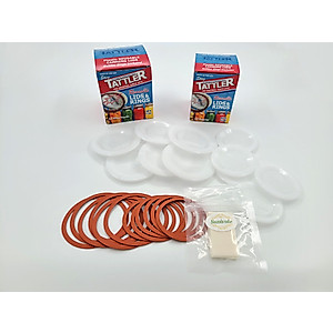 Reusable Canning Lids Bundle Includes 12 Wide and 12 Regular Mouth Tattler Lids and Rings and 24 Dissolvable Sunivale Jar Labels For Use With Hot Water Bath and Pressure Canning Methods Made in USA