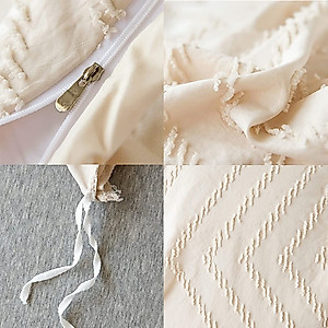 vctops Boho Wave Tufted Duvet Cover Set 3 Pieces Full Size Soft Embroidery Comforter Cover Sets for All Seasons (Khaki, Full)