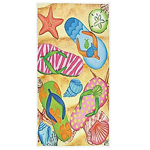Vdsrup Beach Flip Flops Hand Towels Starfish Seashells Summer Towel Soft Kitchen Tea Towels Dish Washcloths Thin Guest Face Towel Portable Bath Decorations Housewarming Gifts 16 X 30 in