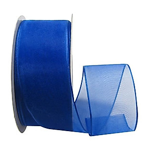 Ribbon Bazaar Sheer Organza Wired Ribbon - 100% Polyester Wire Edged Ribbon for Floral Decor, Table Arrangements, Apparel Embellishment & More - 1-1/2" Royal Blue 25yd