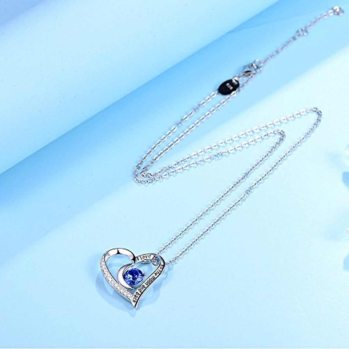 ELDA & CO. Birthday Gift for Women September Birthstone Blue Sapphire Necklace Mom Wife I Love You to the Moon and Back Jewelry Sterling Silver for Her