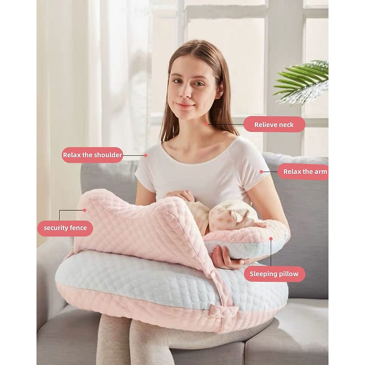 WYXunPlanet Breastfeeding Pillows for Babies,Feeding Pillow, Breastfeeding Nursing Pillows, Baby Nursing Pillows and backrests, Can Change The Baby's Feeding Position(Pink)