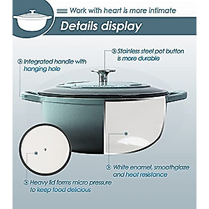 EDGING CASTING Enameled Cast Iron Dutch Oven, 5 Quart Enameled Dutch Oven Cookware Pot, Suitable For Bread Baking, Ideal for Family, Slateblue…