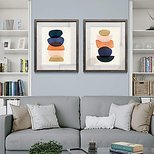 Renditions Gallery Mod Pods 2 Piece Framed Artwork Set, Blue, Orange, Peach, Crisp Contemporary Art, Modern Abstract, Distressed Silver Frame, White Mat, Plexiglass, 16 In W X 20 In H, Made in America