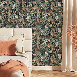 MuralPeel Animal Leaf Forest Deer Rabbits Squirrel Owl Green Plants Peel and Stick Wallpaper Self Adhesive Removable Easy Peel Off Contact Paper Stick on Wall Paper for Bedroom&Renter