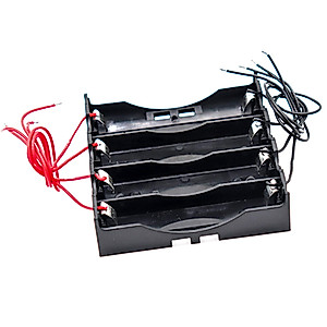 XFFCSEC18650 Battery Holder with Leads: 8 pcs 4 Slots x 3.7V Black Plastic Batteries Case, Suitable for 18650 Flat top Battery