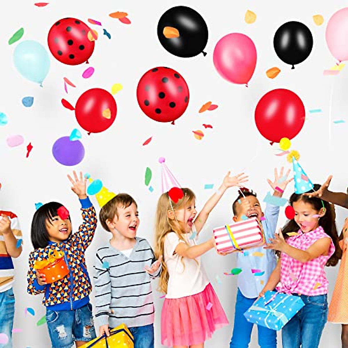 100 Pieces Ladybug Party Supplies Ladybug Balloons Black Red Polka Dots Latex Balloons Ladybird Spot Balloons Party Decor Birthday Wedding Supplies (Mixed Style,12 Inch, 10 Inch)